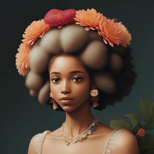 Best curly hair adorned with a peacock feather and pink flowers Prompts ...