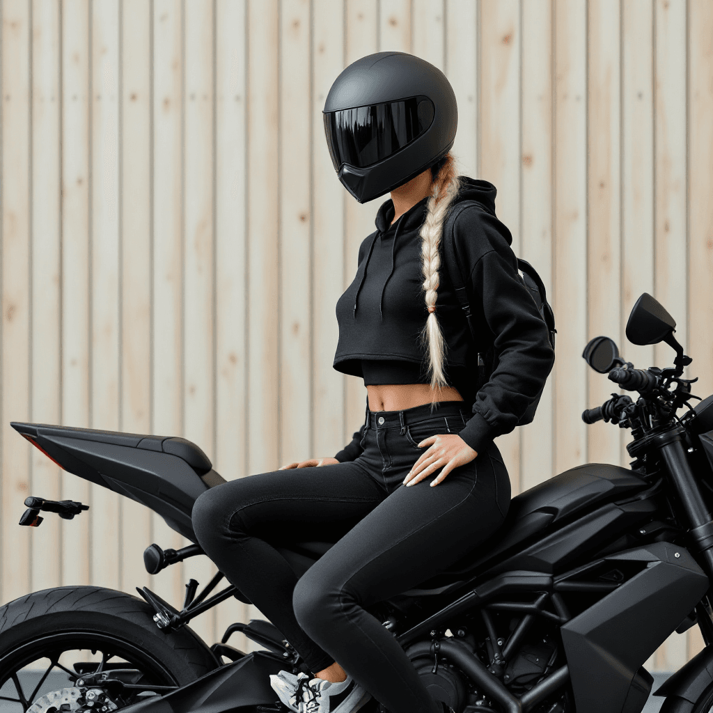 Best She also wears a protective riding helmet Prompts | PromptHero