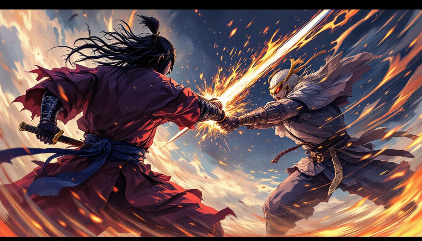 Best two samurais clashing swords Prompts | PromptHero