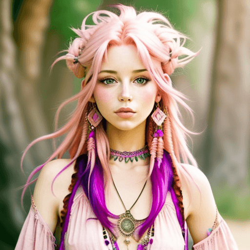Best curly hair adorned with a peacock feather and pink flowers Prompts ...