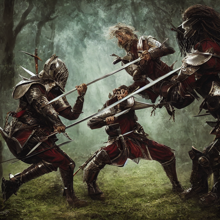 Stable Diffusion prompt: two knights fighting with swords - PromptHero